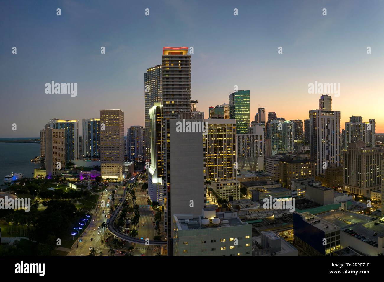 Night urban landscape of downtown district of Miami Brickell in Florida ...