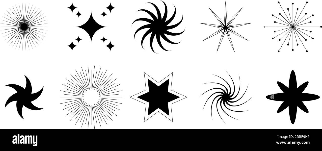 Black blinks and twinkles collection. Different retro bling stars set ...