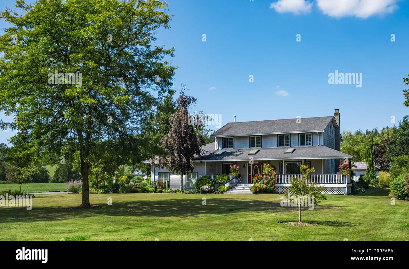 Big family house built on farm land. Image of residential house ...