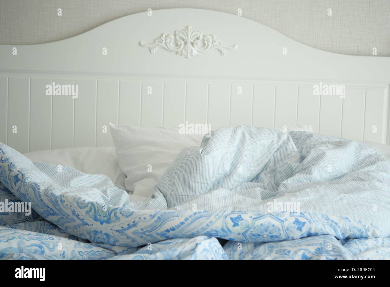 messy bed in early morning , messy bed after waking up Stock Photo - Alamy
