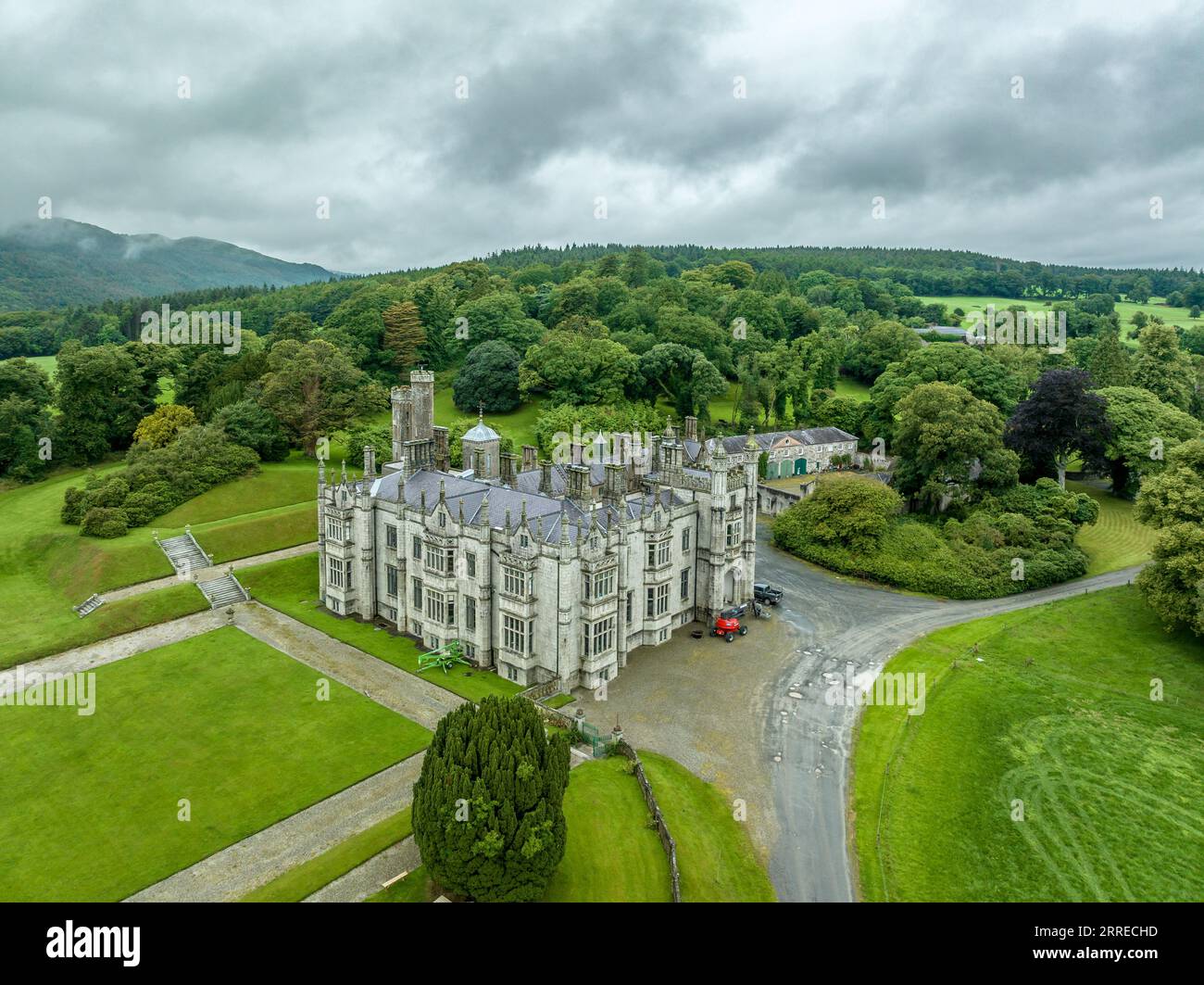 Aerial view of Narrow Water castle built in Elizabethan revival style ...