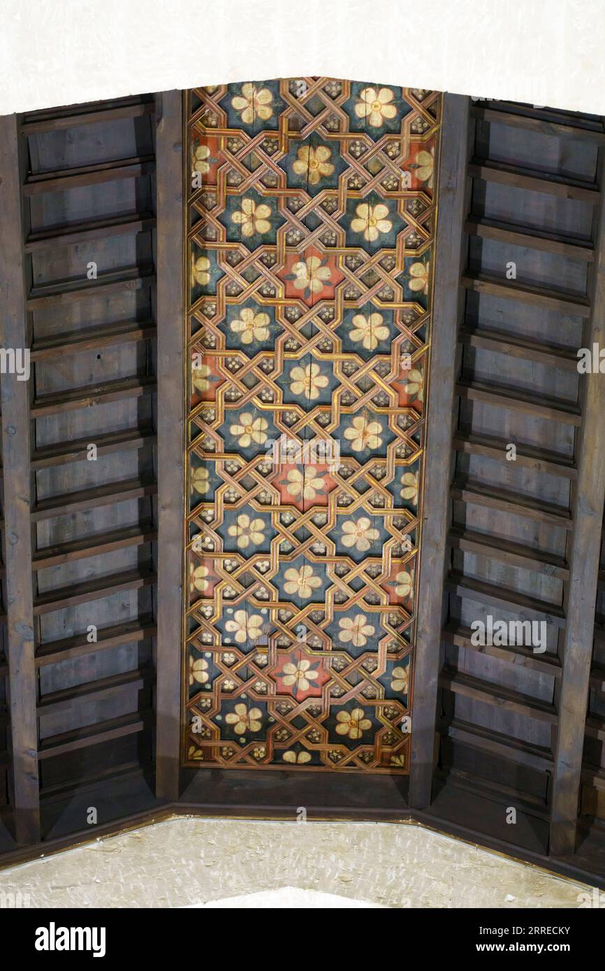wooden coffered ceiling, Monastery Church of Santa Margarita, center of ...