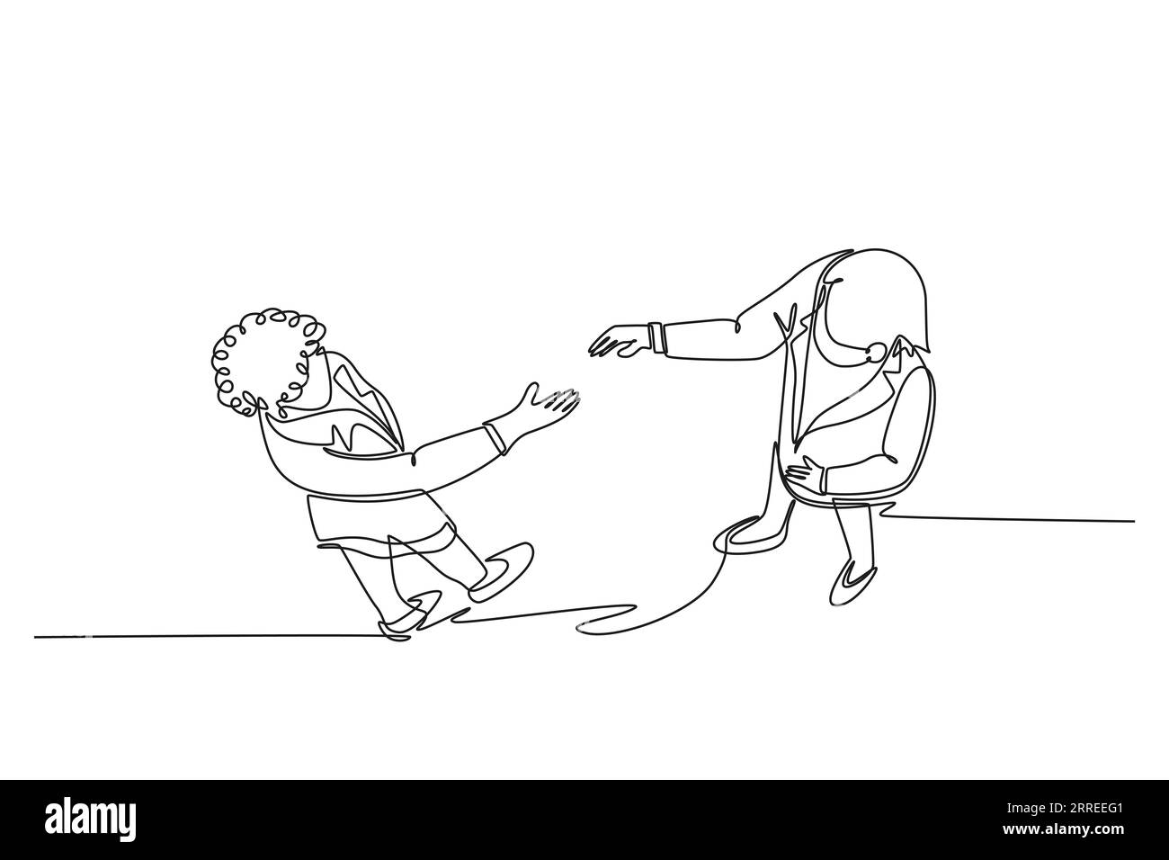 Continuous one line drawing top view of cute businesswomen handshaking ...