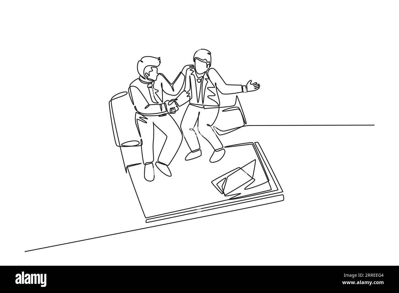 Continuous one line drawing top view of businessmen handshaking his ...