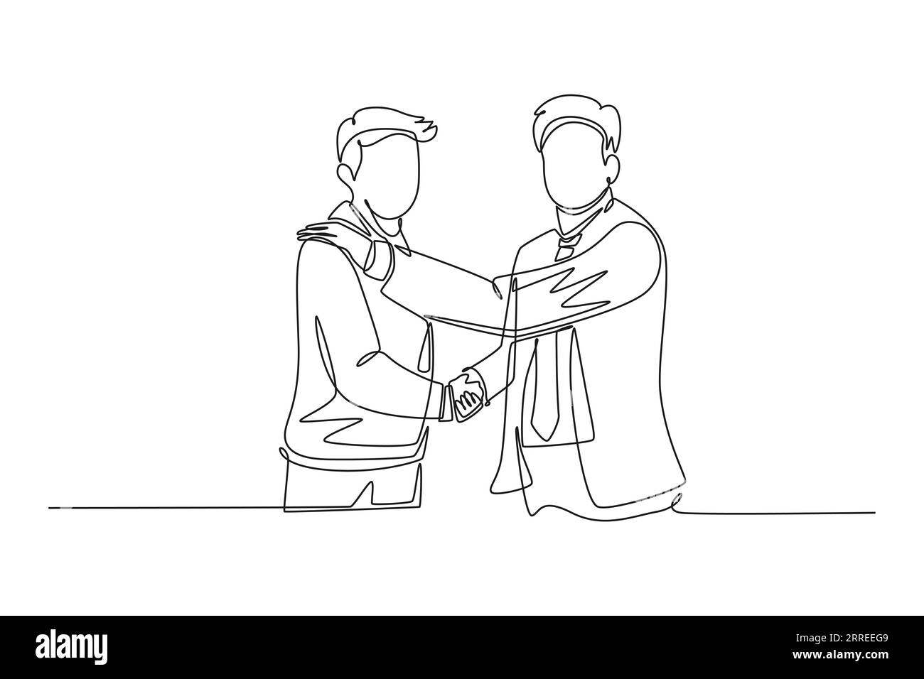 Continuous one line drawing front view businessmen handshaking his ...