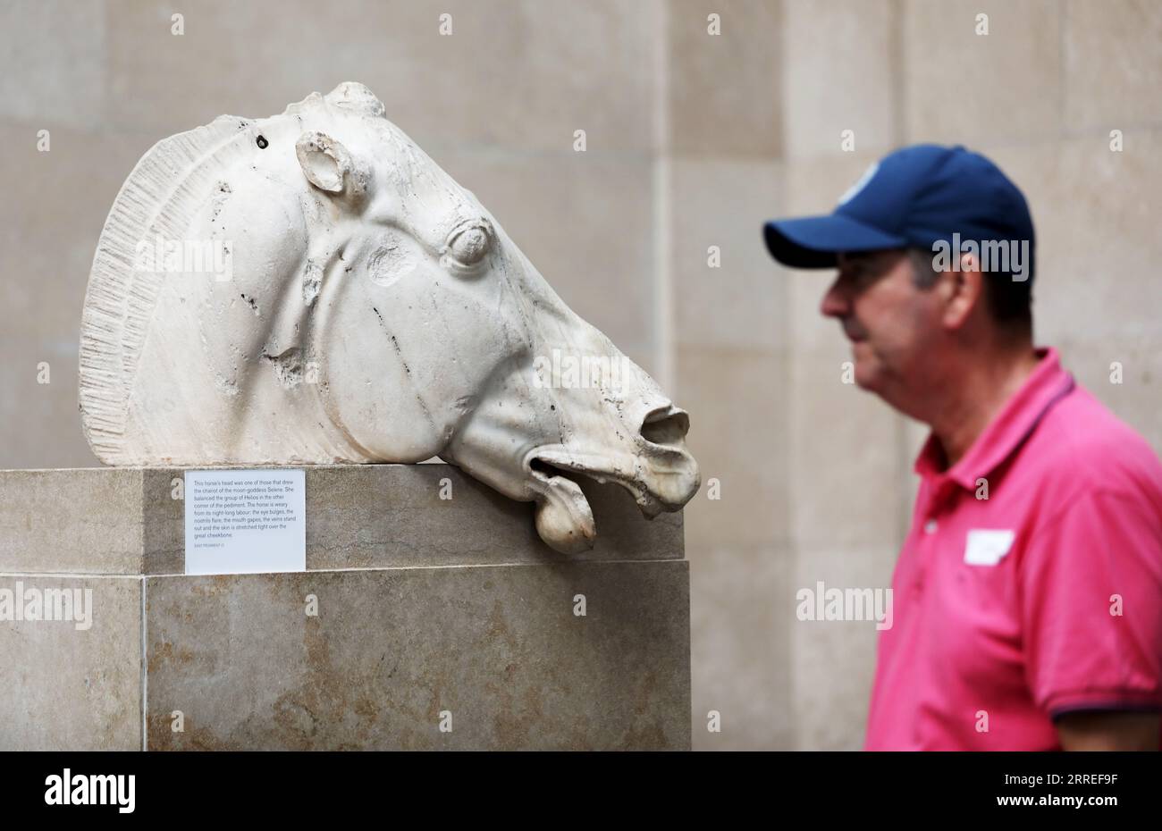 London, Britain. 7th Sep, 2023. A man views the head of a horse of ...