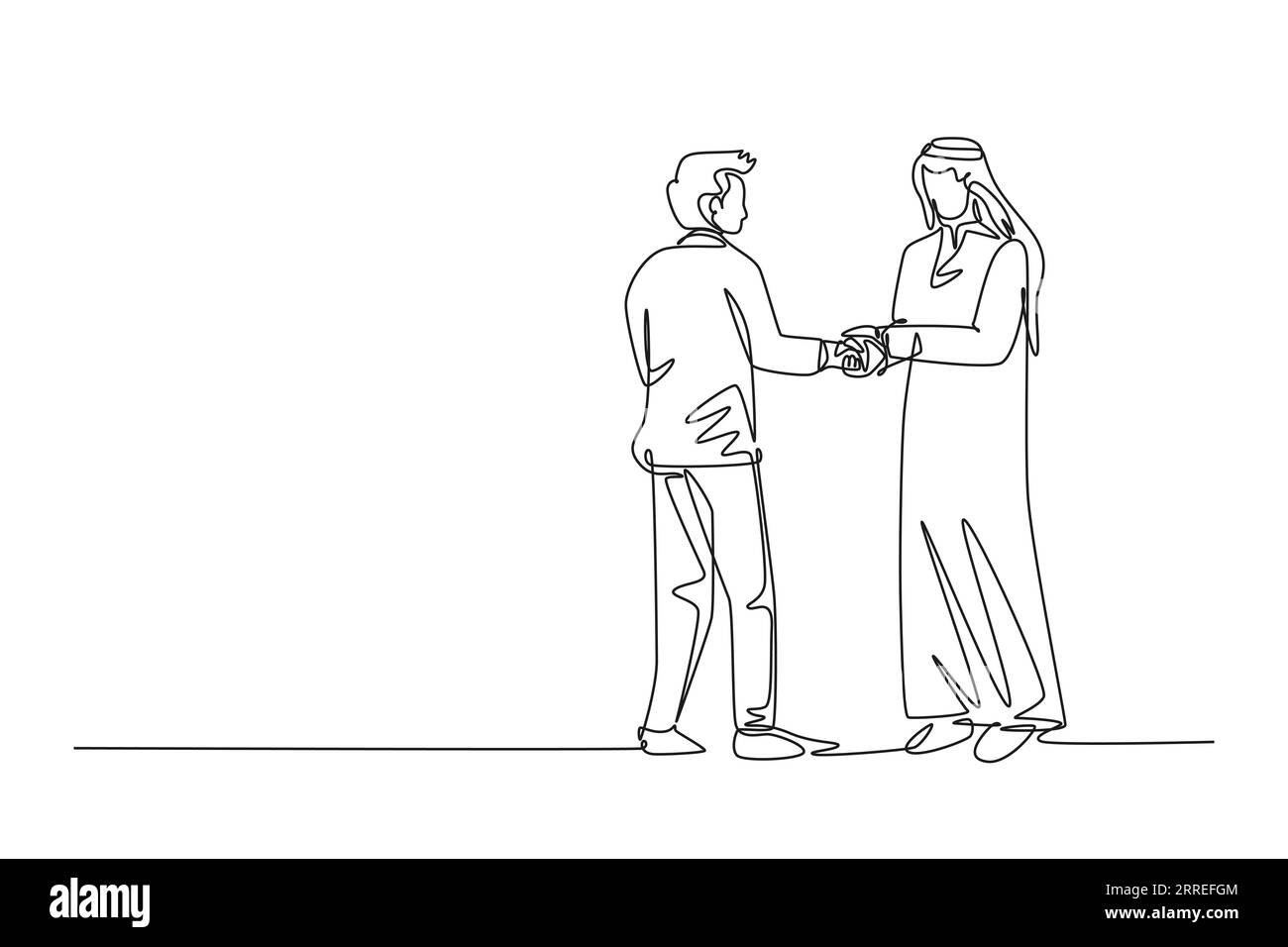 Single one line drawing businessmen handshaking his Arabian business ...