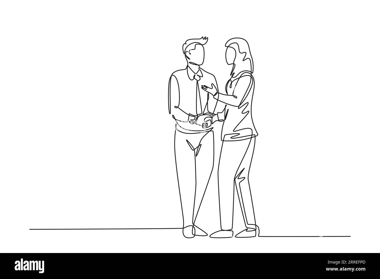 Single one line drawing businessmen handshaking his business woman ...