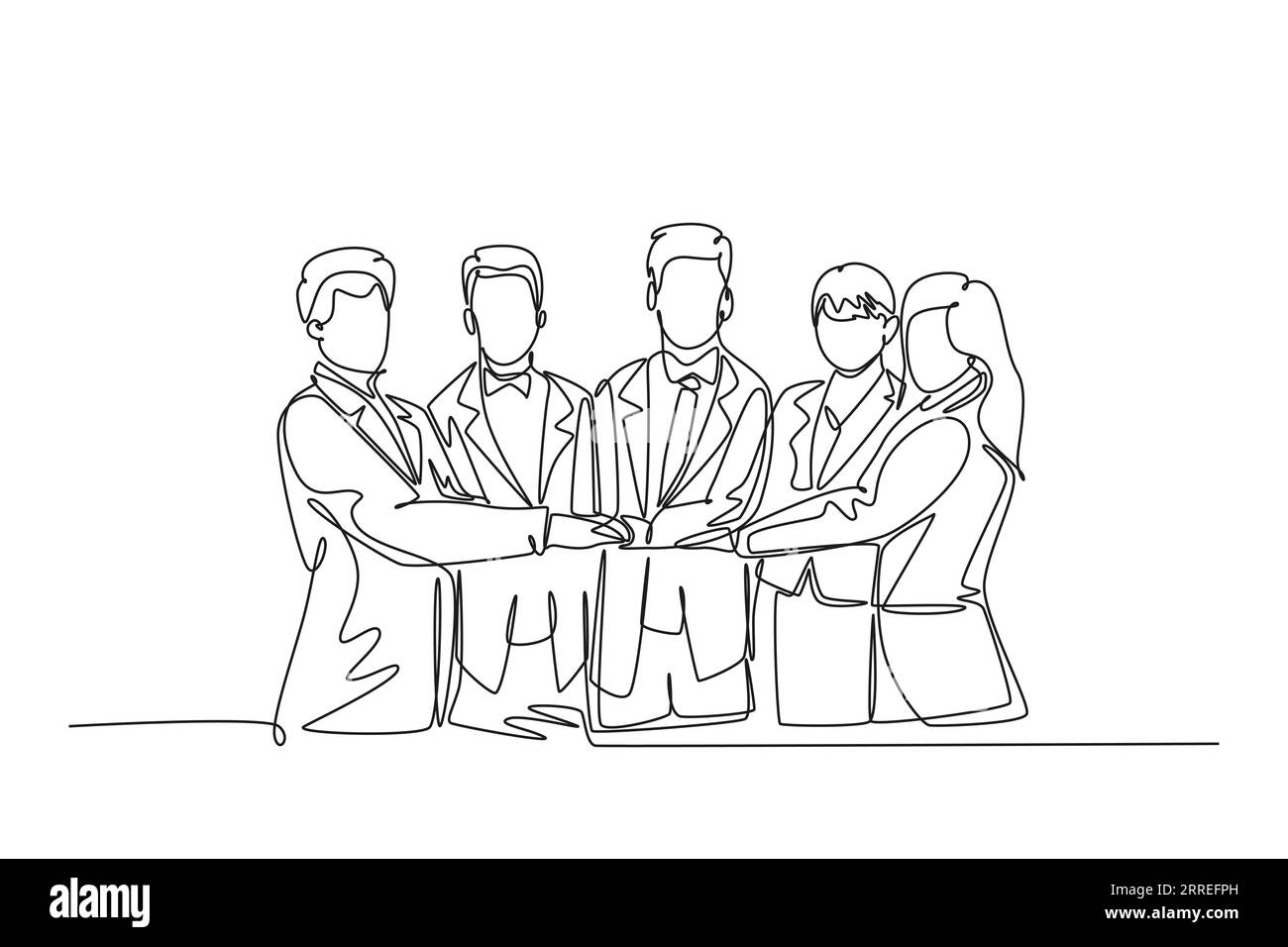 Single one line drawing of happy businessmen and business women ...