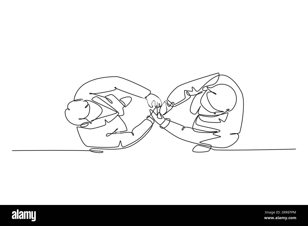 Single one line drawing top view of businessmen handshaking his ...