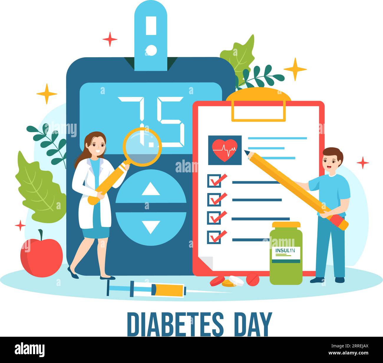 World Diabetes Day Vector Illustration on 14 November with Doctors ...