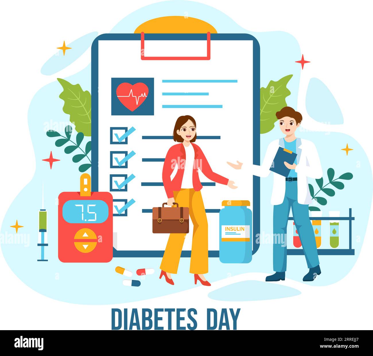 World Diabetes Day Vector Illustration on 14 November with Doctors ...