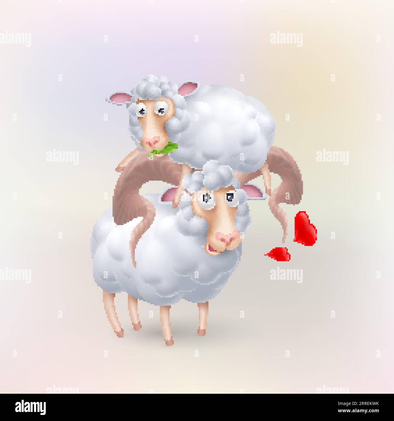 Cute and Funny White Sheep Characters in Love. Cartoon Illustration of ...