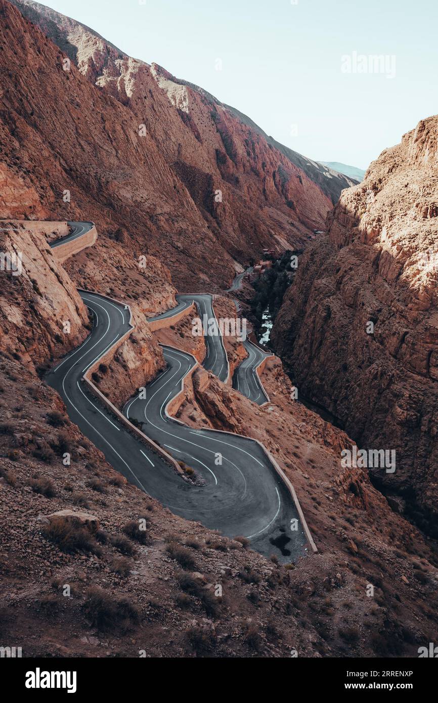 Winding roads through the Dades Gorge, Atlas Mountains in Morocco Stock ...