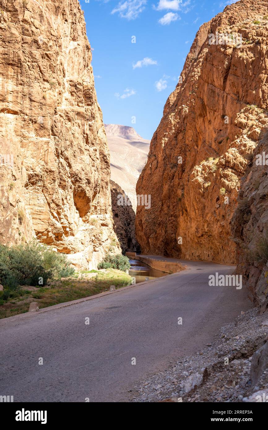 Narrow road through the Dades Gorge Valley Canyon, Atlas Mountains in ...