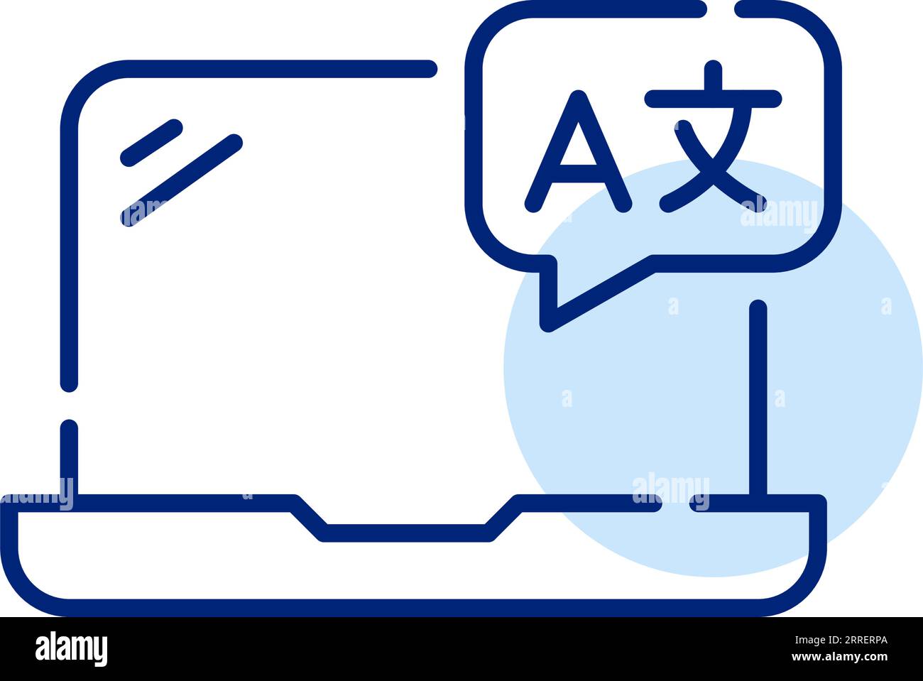 Speech bubble with translation symbols on laptop. Pixel perfect icon ...