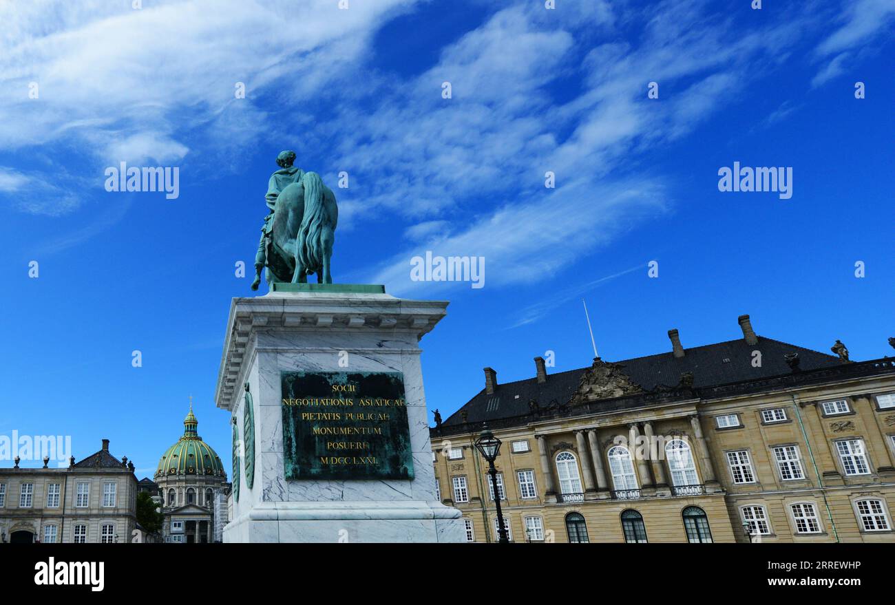 Rytterstatuen- A Bronze equestrian statue of King Frederik V mounted on ...