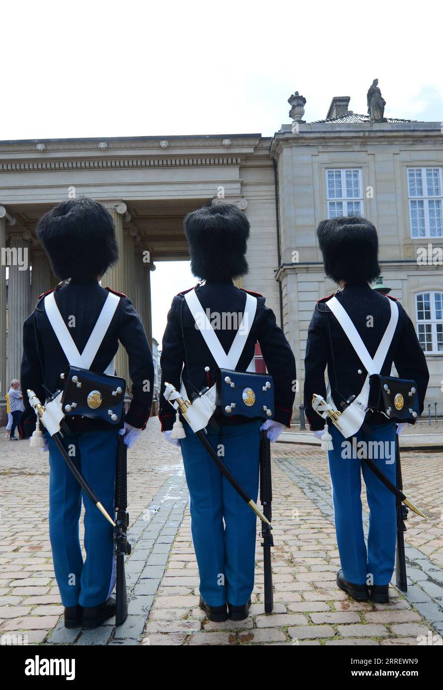 Change of the Royal Danish guard at Amalienborg castle in Copenhagen ...