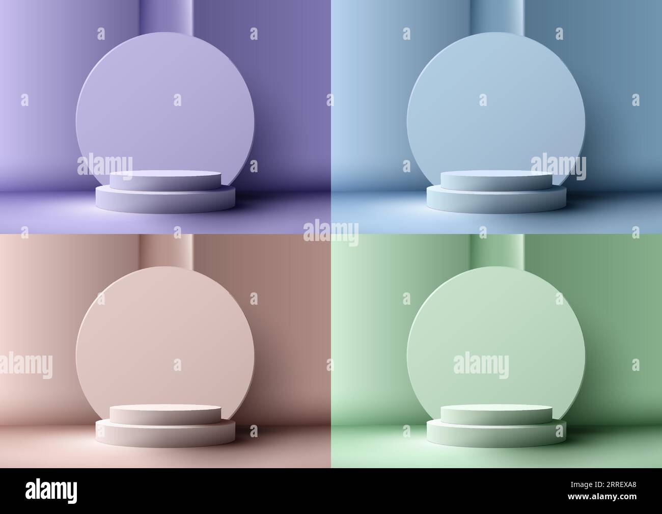 3D realistic empty pastel colors podium stand with circle backdrop on ...