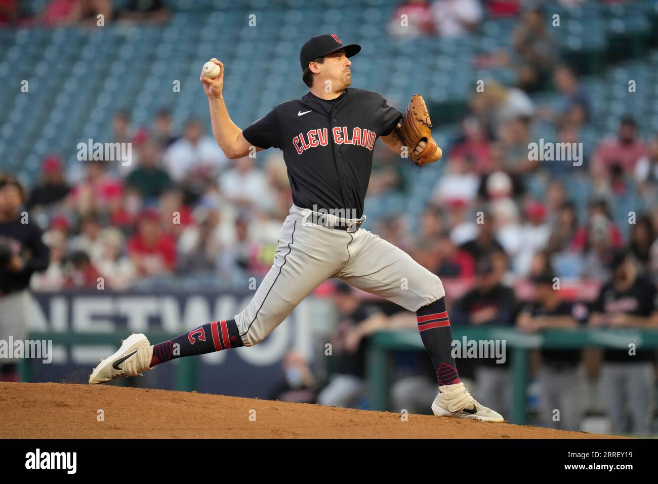 Cleveland Guardians starting pitcher Cal Quantrill (47) throws during ...