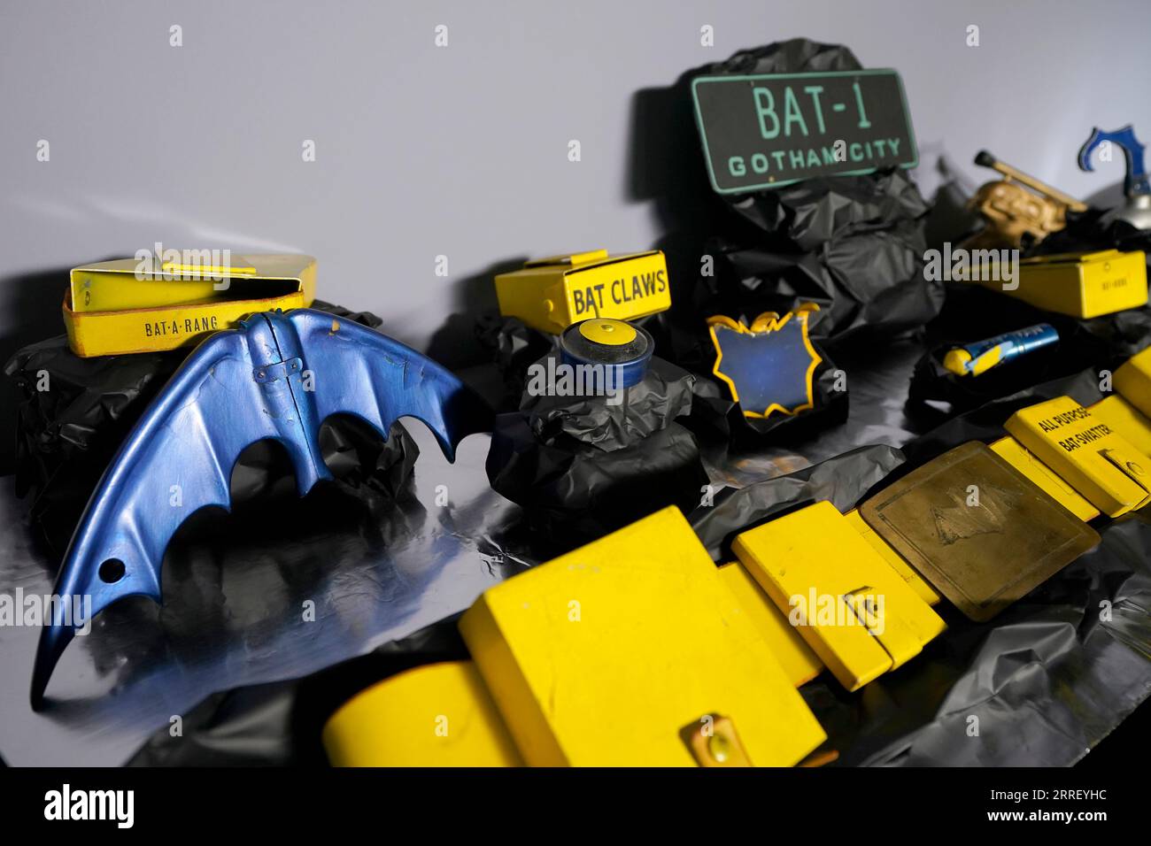 Props from the 1960's television show, "Batman", that include the ...