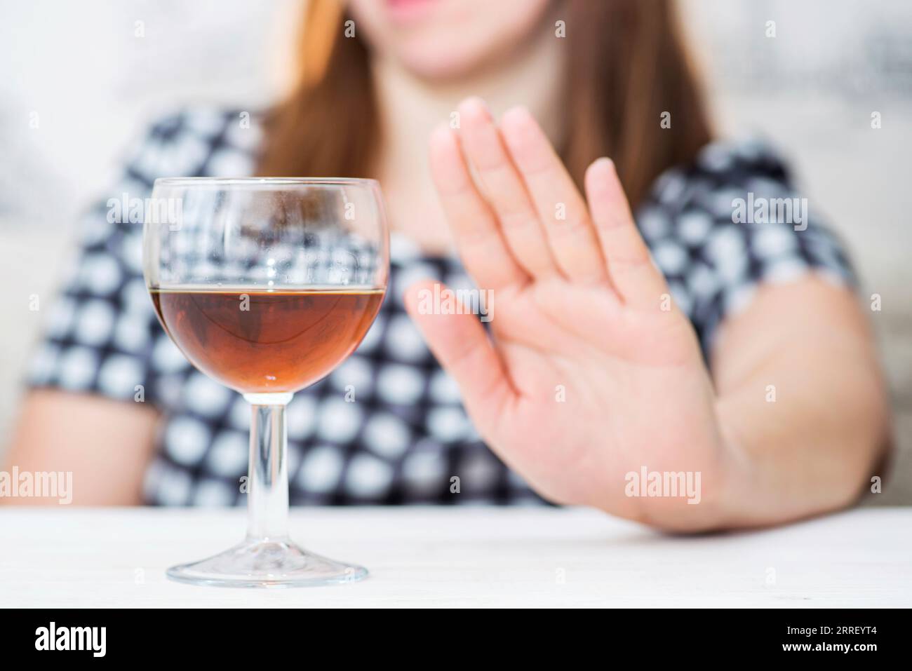 Young woman refused alcohol drink. Concept of alcoholism. Womans ...