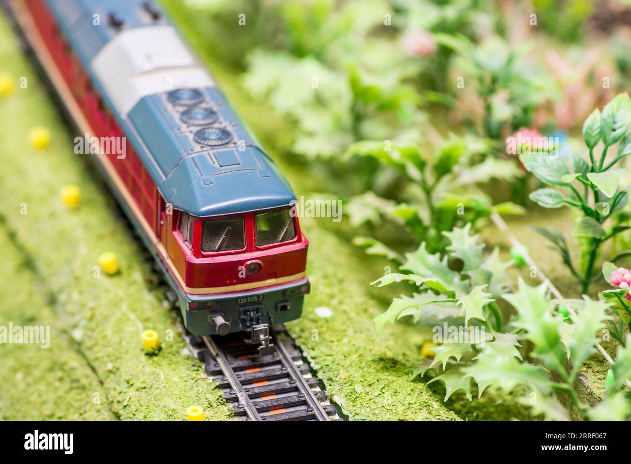 Railway modelling. Close-up about model train on the rail tracks Stock ...
