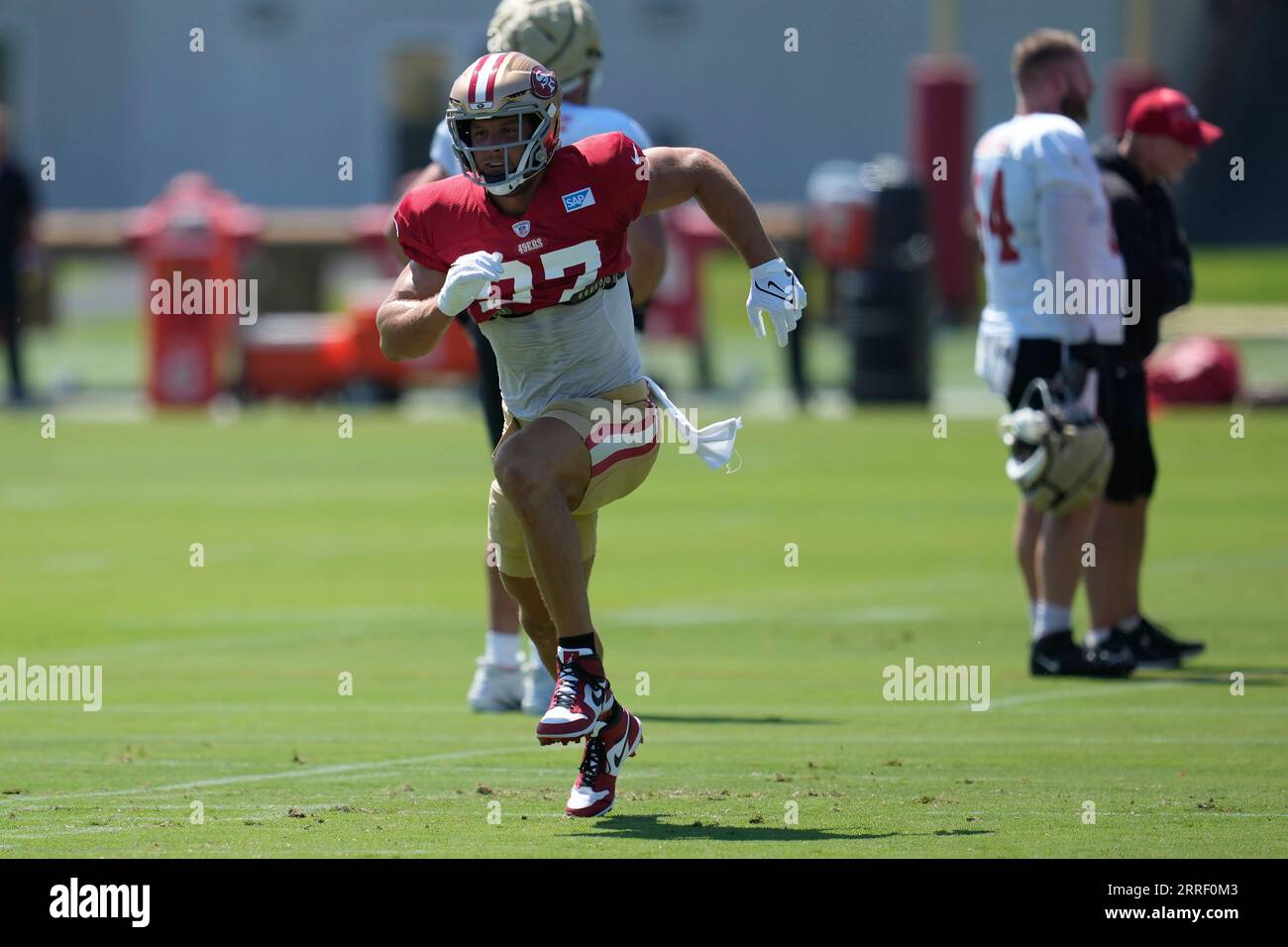 San Francisco 49ers defensive end Nick Bosa takes part in an NFL ...