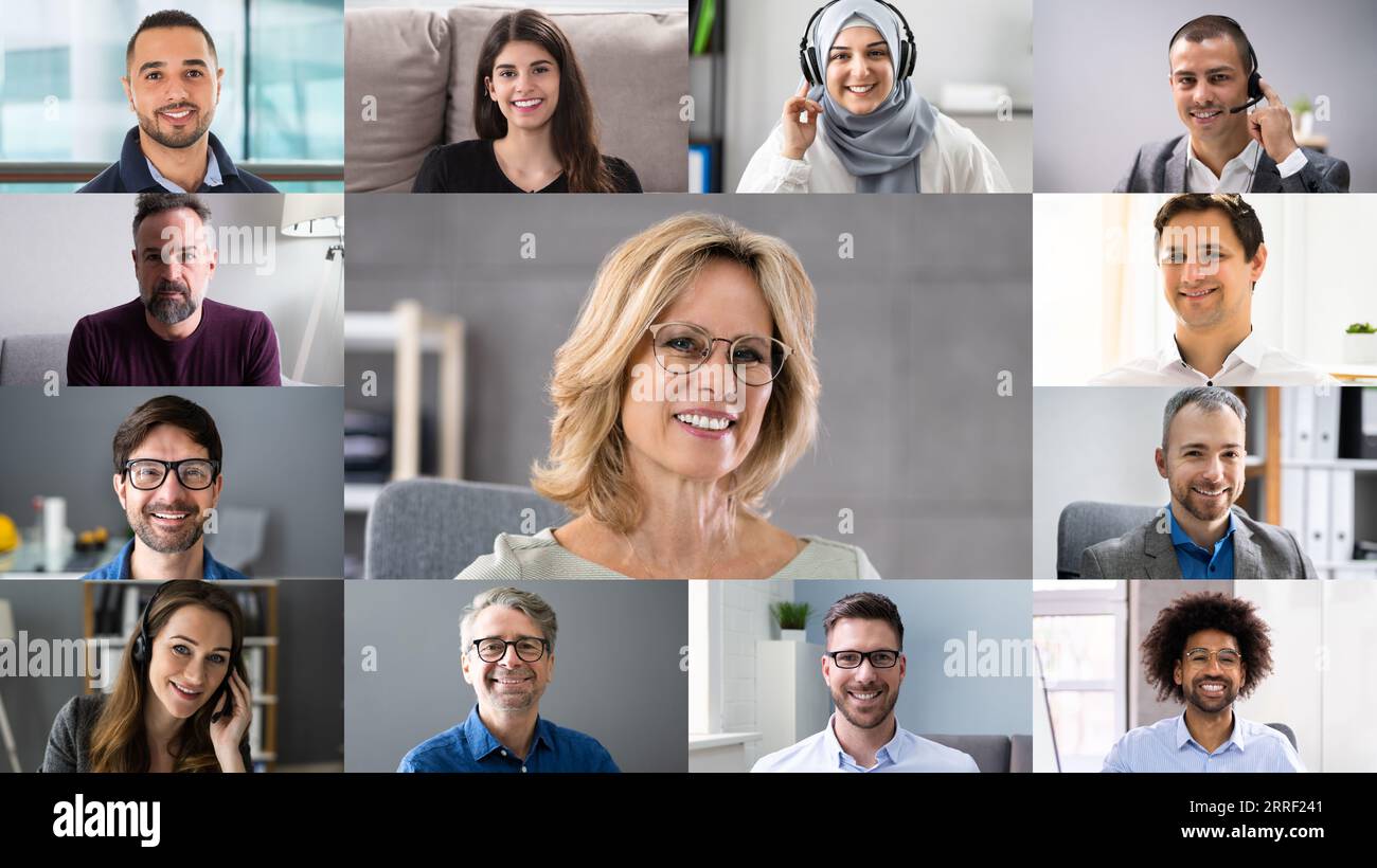 Professional Group Headshot Video Conference. Avatar Faces Collage ...