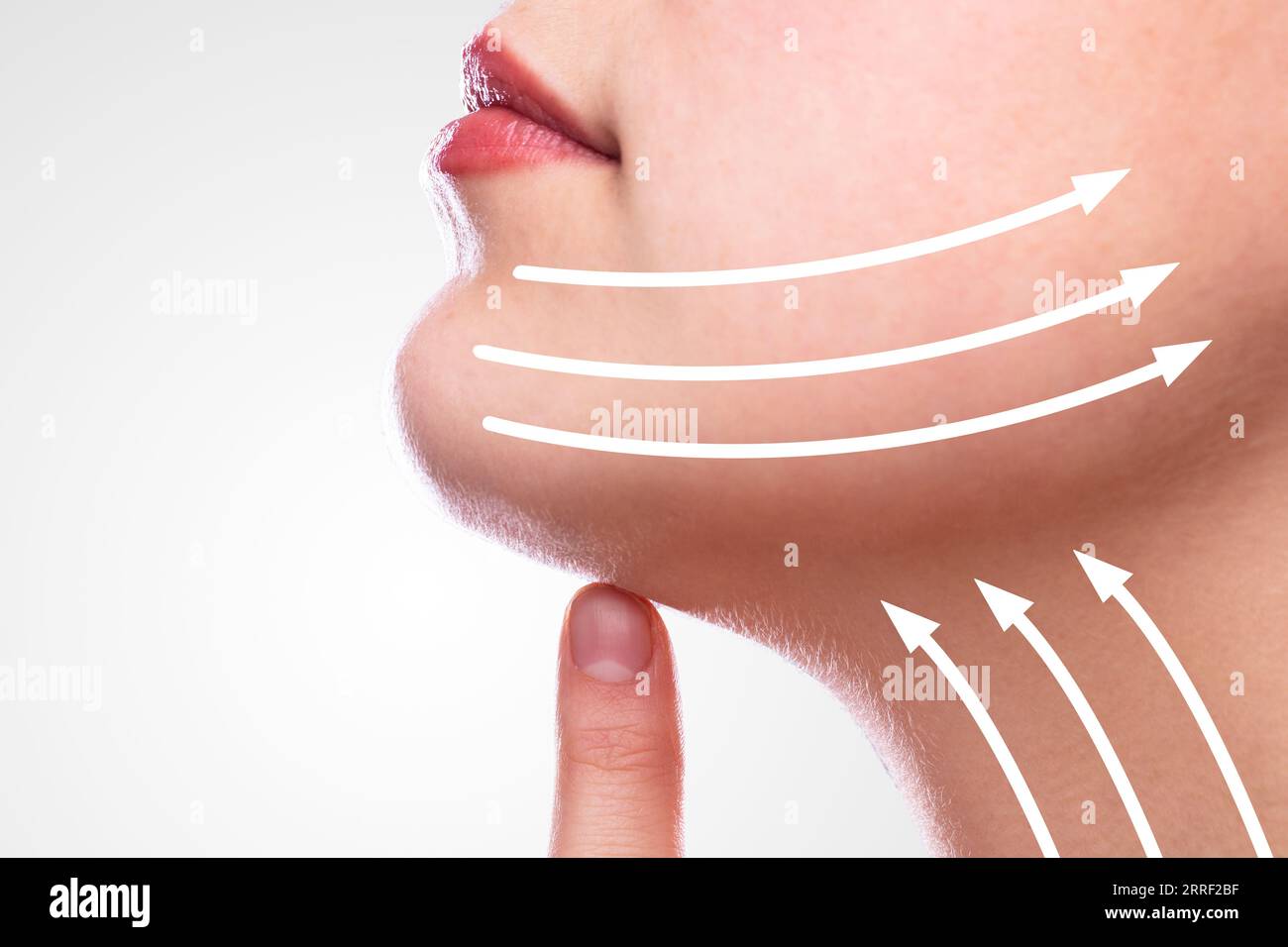 Woman With Arrows On Her Face Over White Background Stock Photo - Alamy
