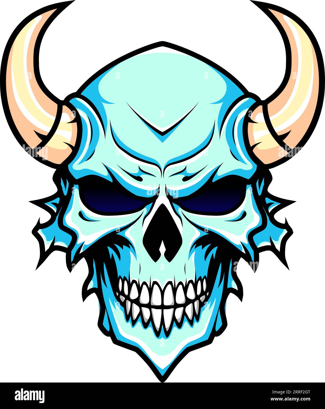 Skull sign or icon with horns. Mascot skull emblem with outline Stock ...