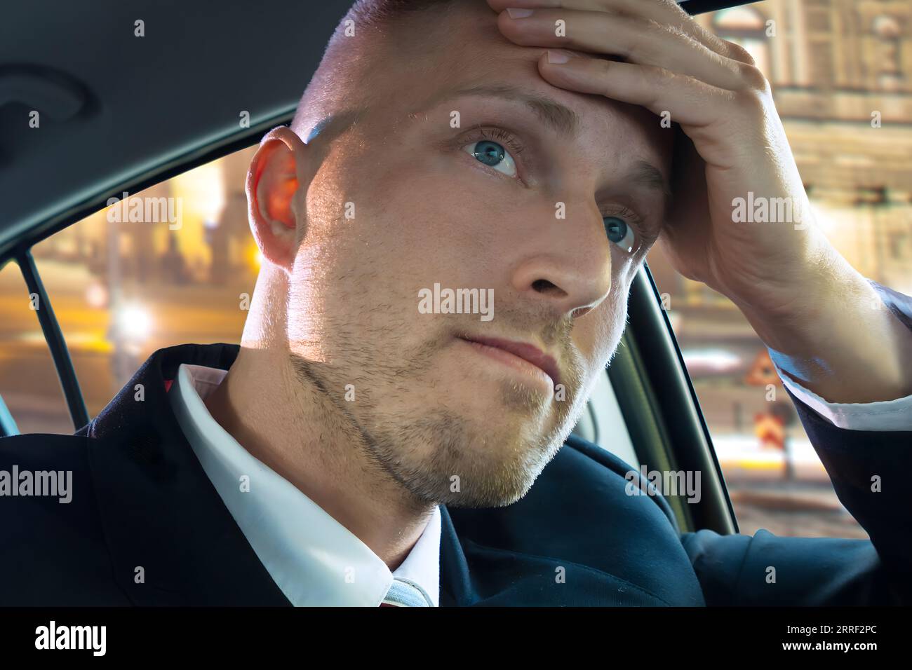Stressed Young Driver Has Problems With Police Stock Photo - Alamy