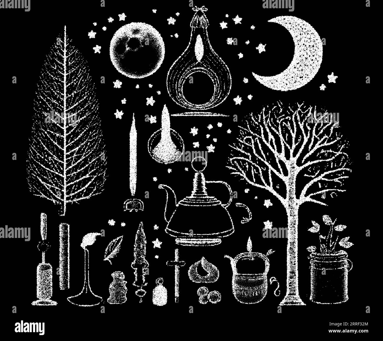 Occult symbols composition in dotwork style. Abstract mystic elements ...