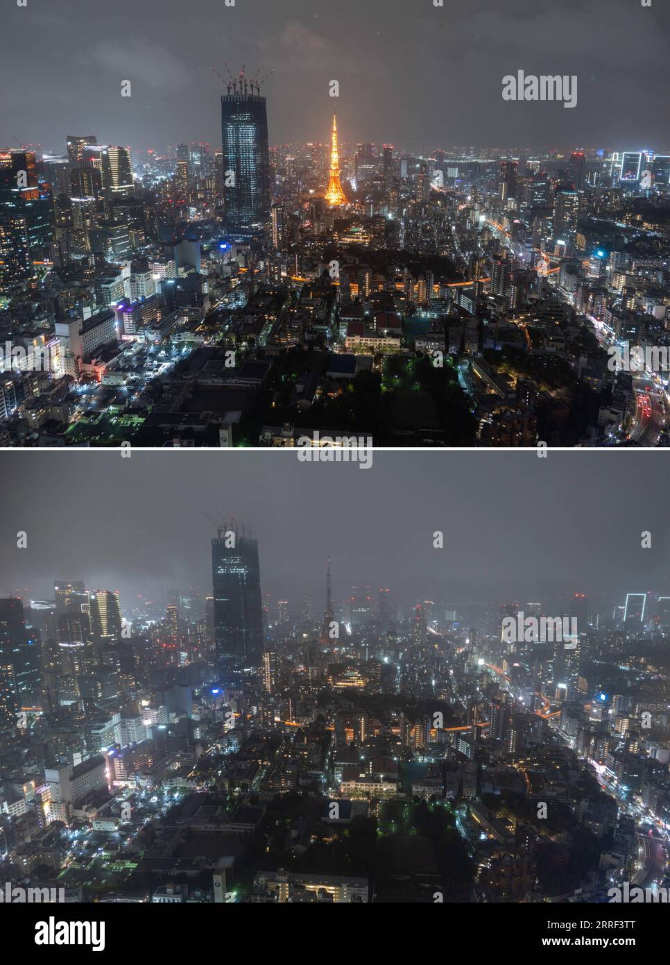 220326 -- TOKYO, March 26, 2022 -- Combo photo shows the Tokyo Tower ...