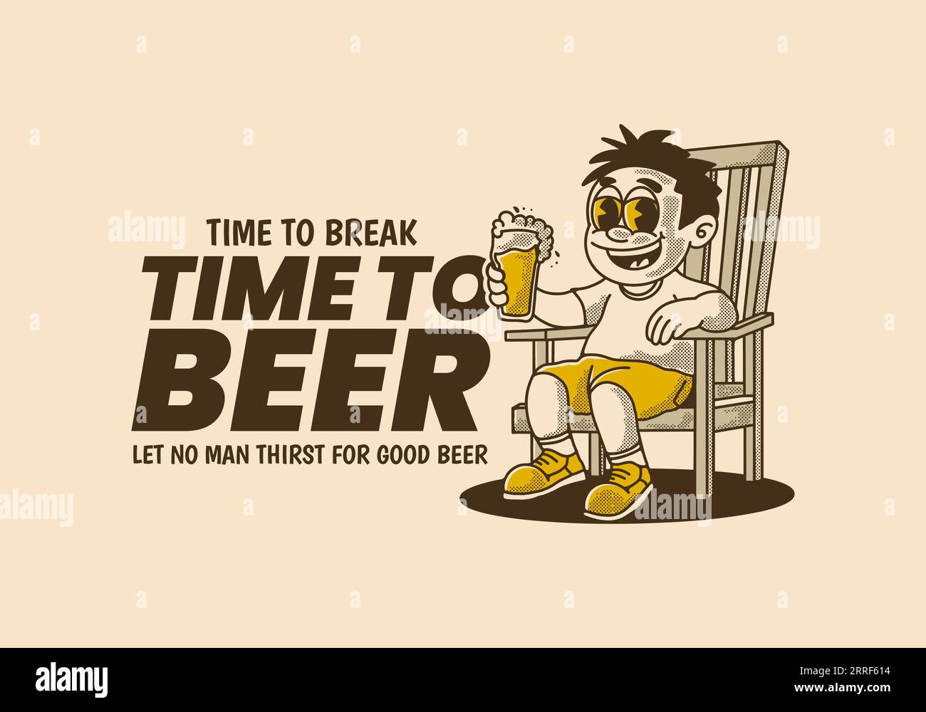 Time to break time to beer, a man sit on the chair and holding a glass ...