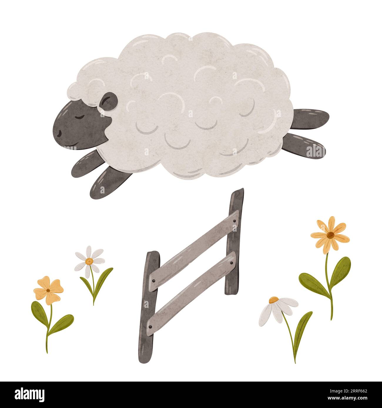 Cute cartoon Sheep jumping over the fence. Good night. Counting sheep ...