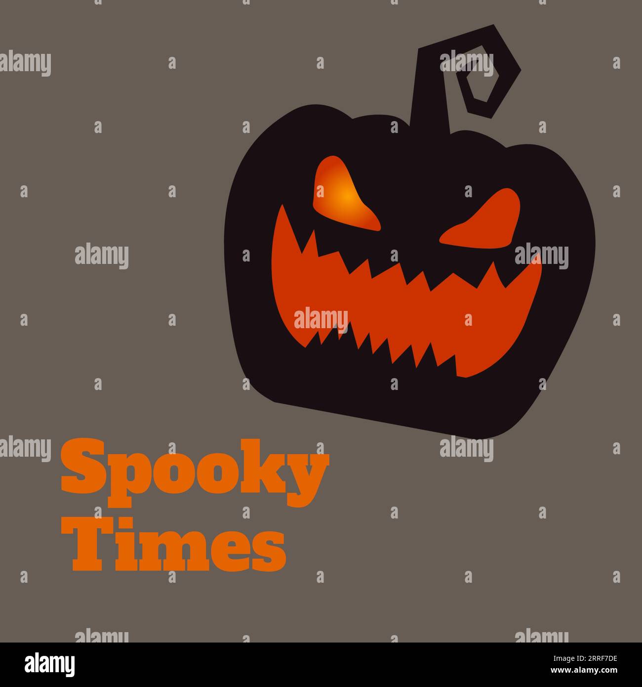 Composite of spooky times text and halloween carved pumpkin on grey ...
