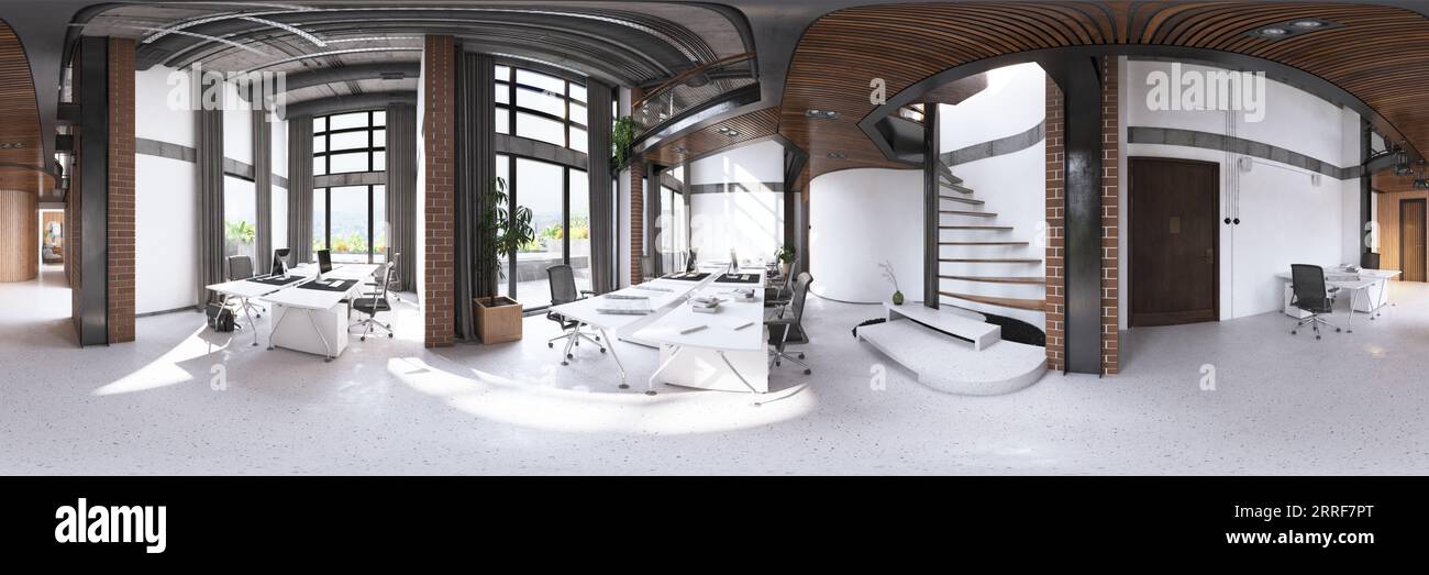 360 panorama office interior loft design. 3d rendering Stock Photo - Alamy