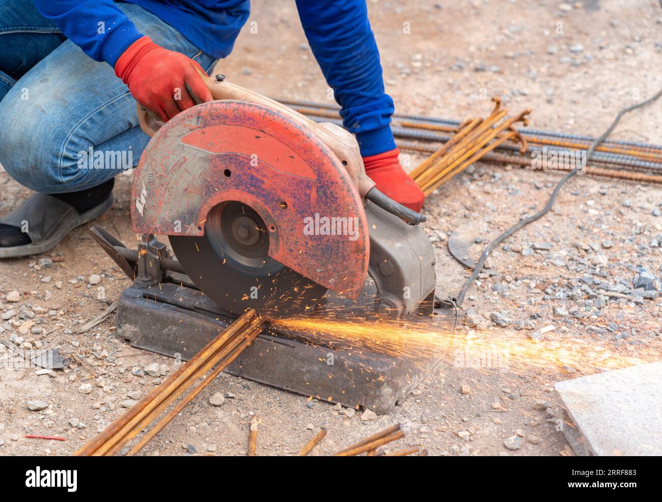 Electric fiber cutting steel rod. building construction and industry ...