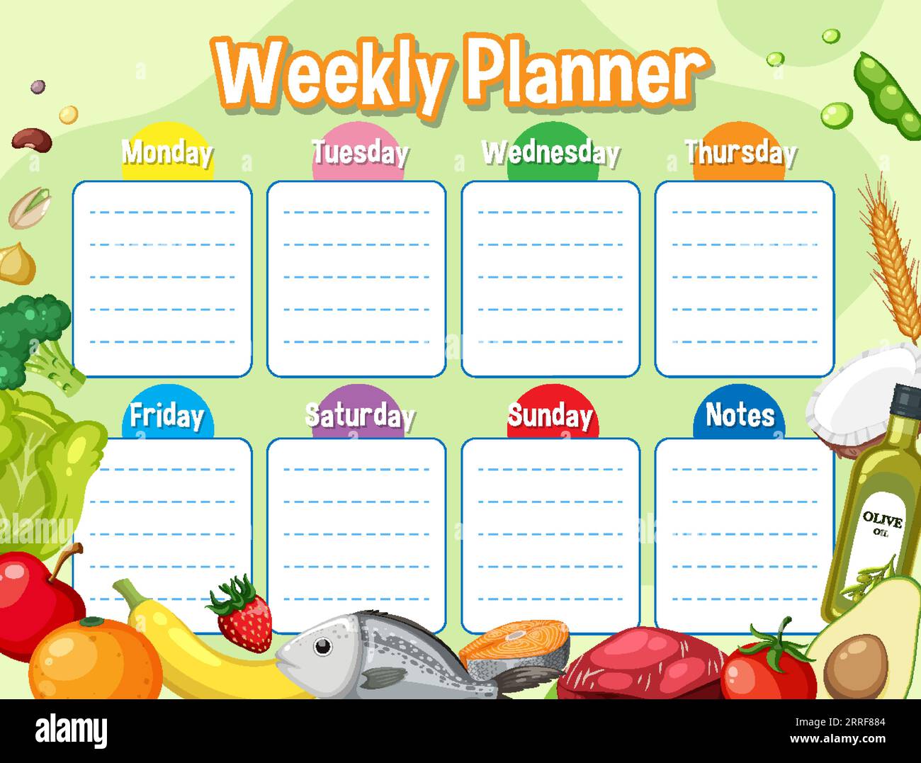 Weekly Planner Table Schedule with Food Theme illustration Stock Vector ...