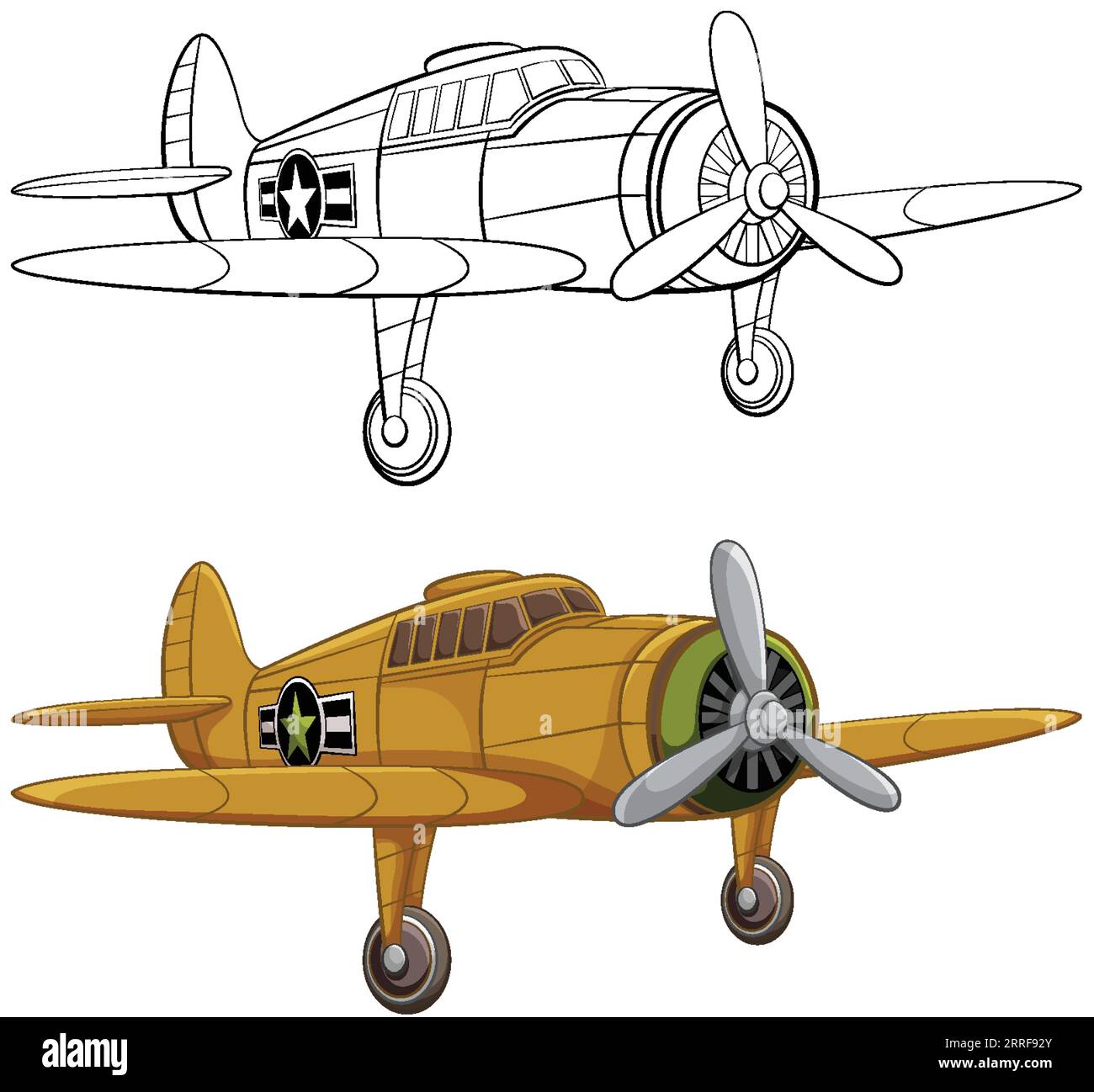 A yellow military classic vintage aircraft outline for coloring pages ...