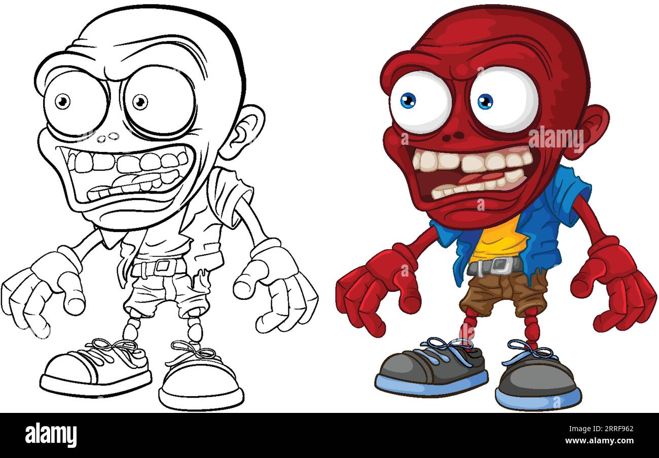 A vector illustration of a creepy and scary bald zombie monster man ...