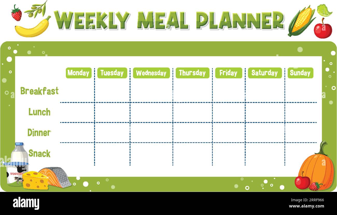 Children's Weekly Meal Planner with Food Theme illustration Stock ...