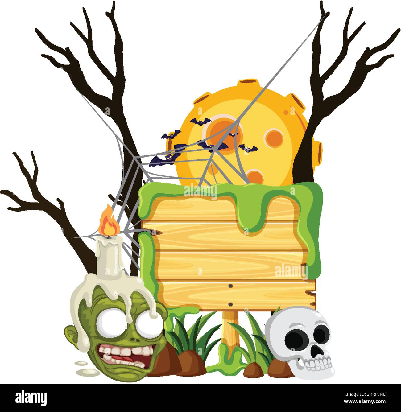 A spooky wooden boarder banner with a zombie Halloween cemetery theme ...