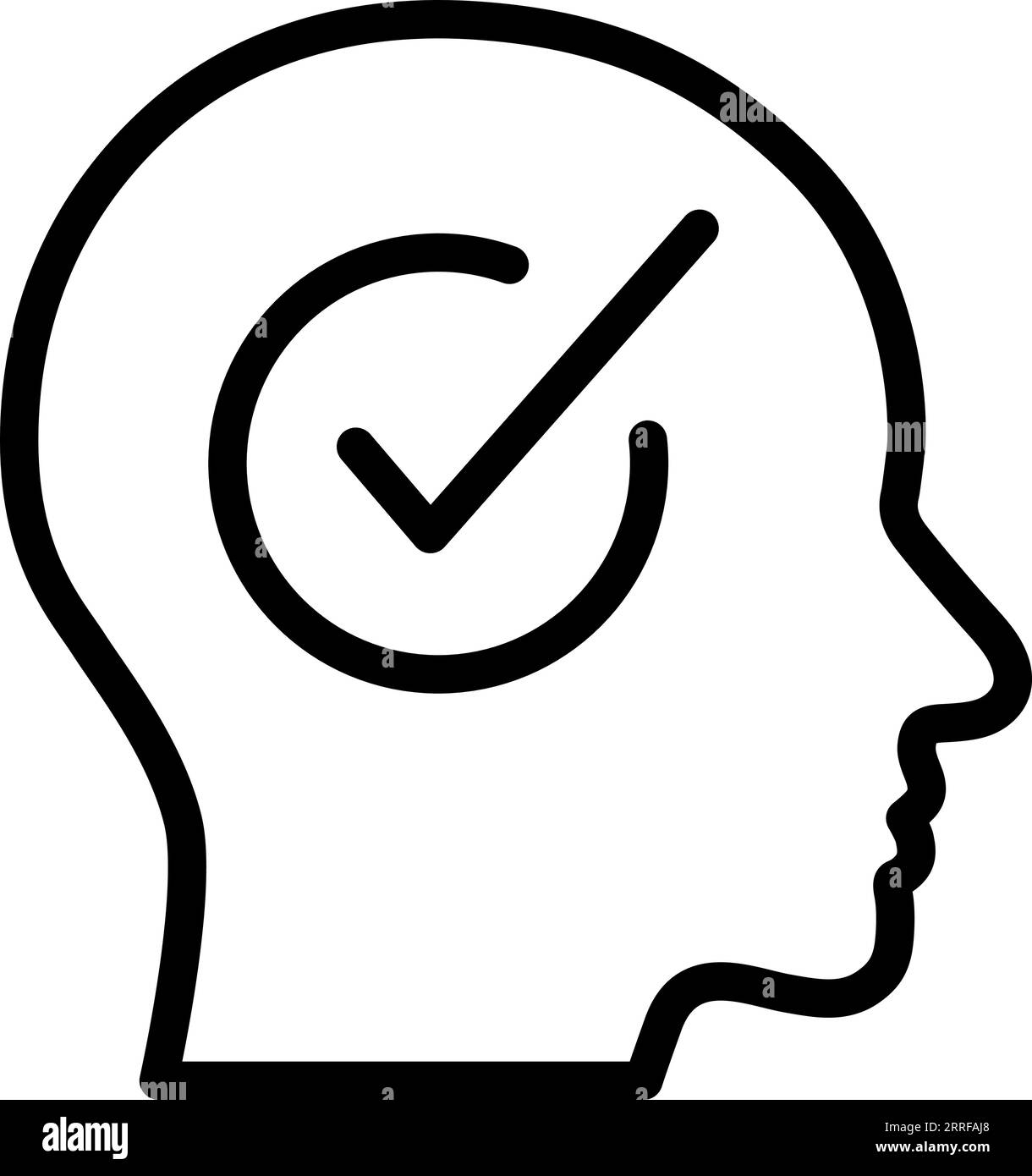 Line icon of check mark in the human head as a concept of personal ...