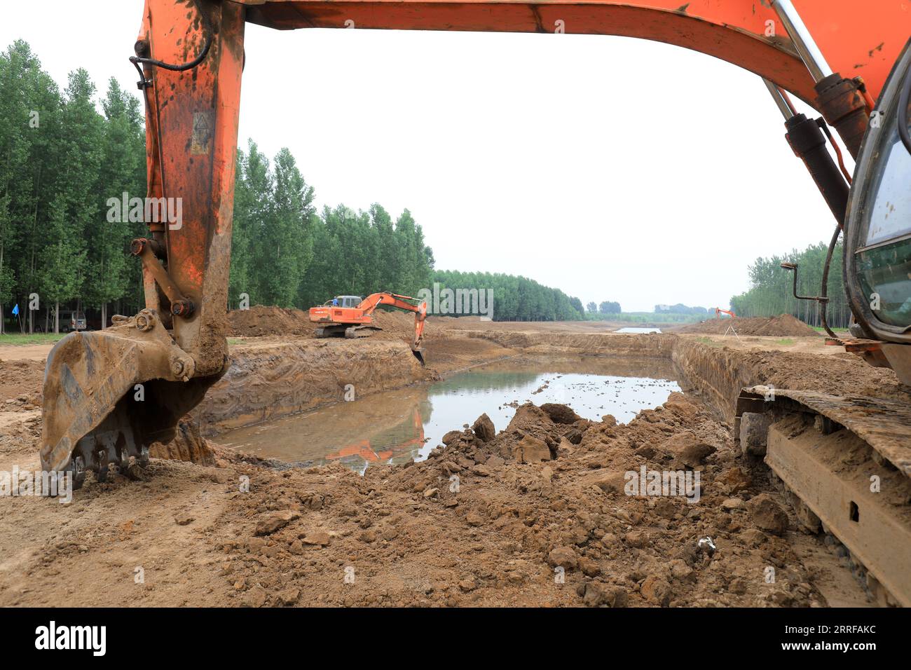 Excavator in construction of water conservancy project, North China ...