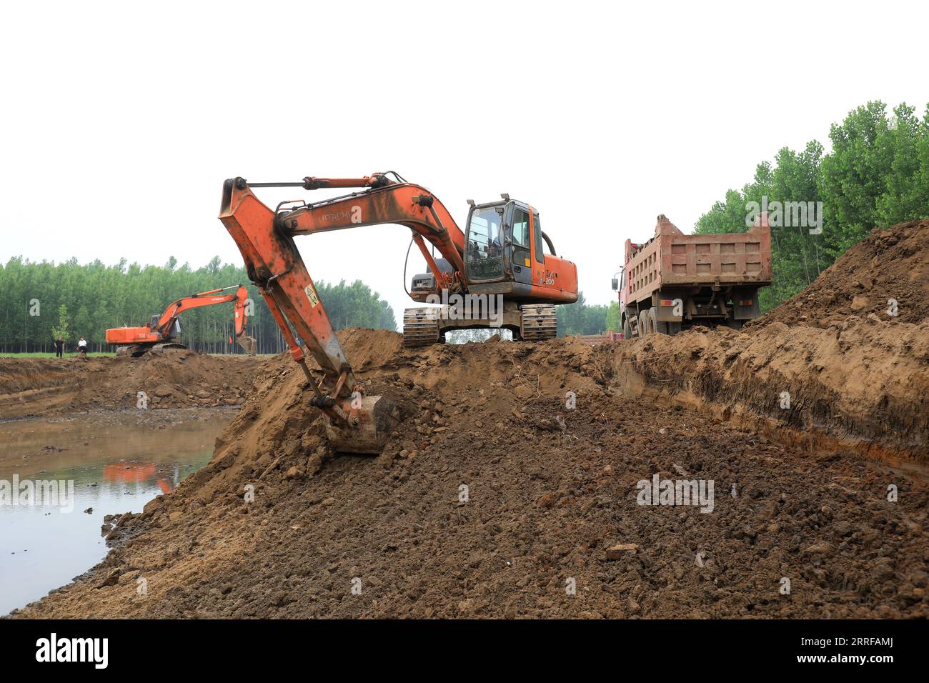 Excavator in construction of water conservancy project, North China ...