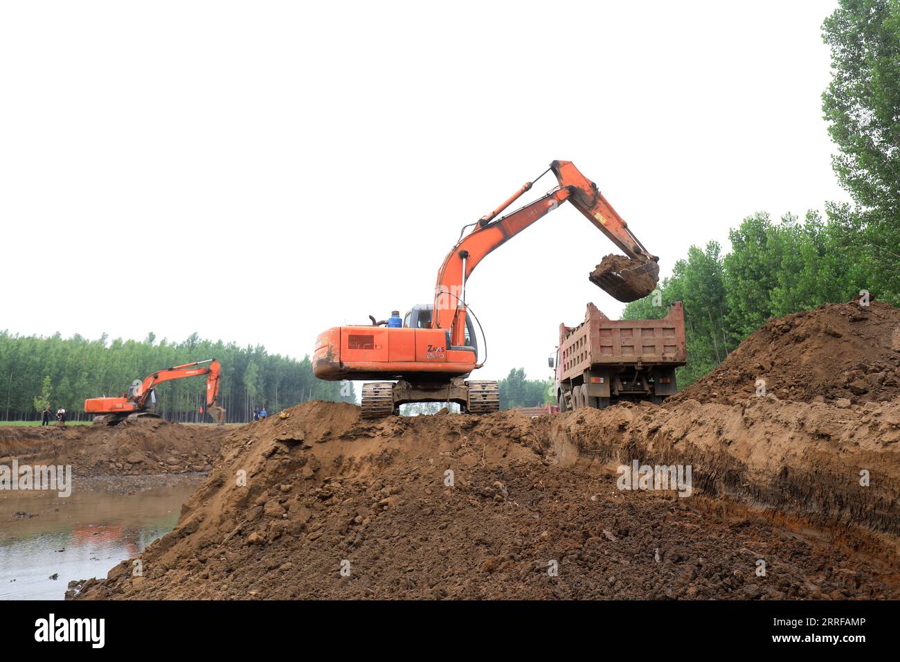 Excavator in construction of water conservancy project, North China ...