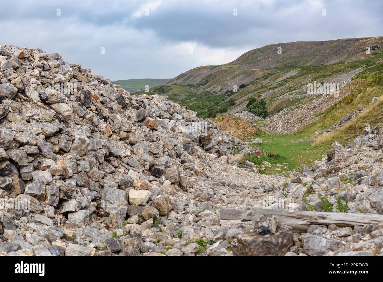 View across Swaledale from old mining spoil heaps Stock Photo - Alamy