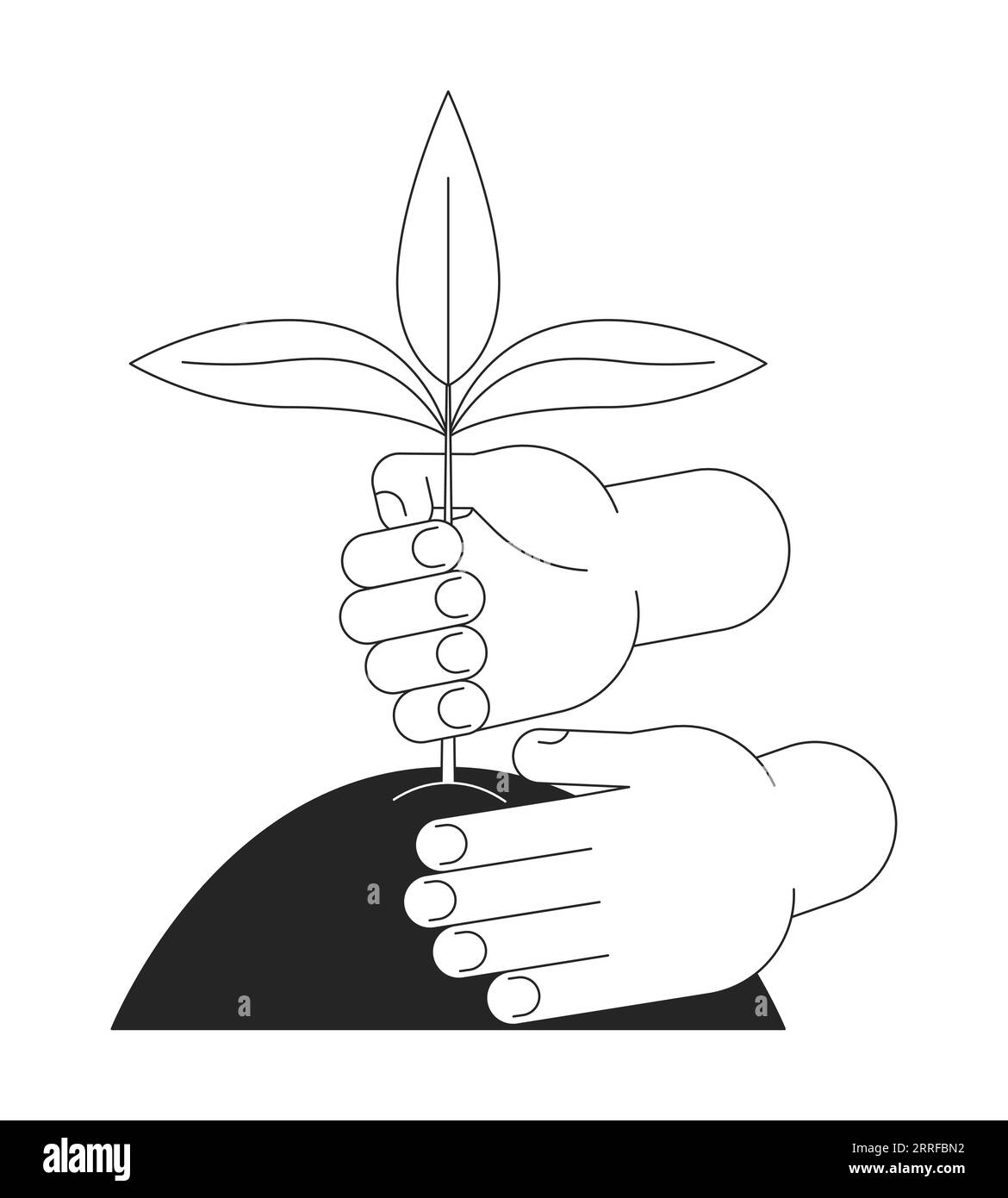 Hands planting plant in soil bw concept vector spot illustration Stock ...